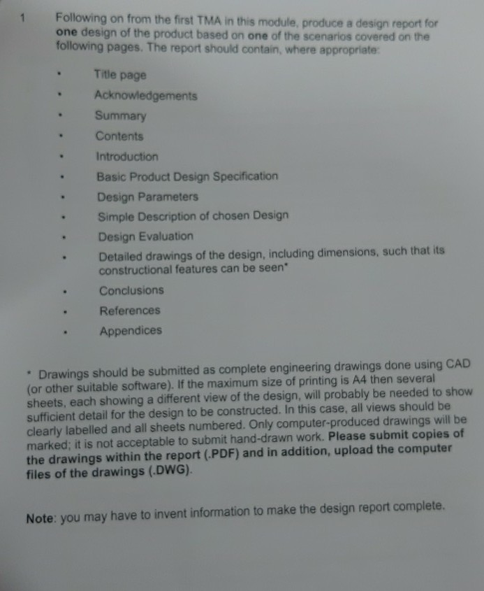 Solved This TMA will form the basis of a design project | Chegg.com