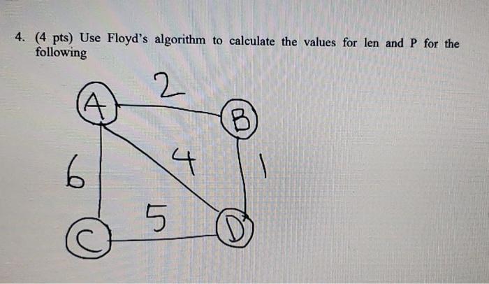 Solved 4. (4 pts) Use Floyd's algorithm to calculate the | Chegg.com