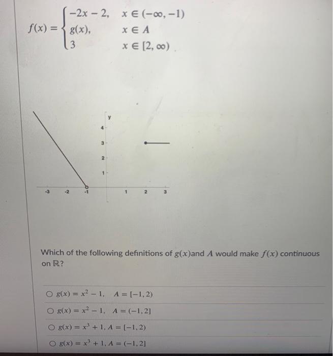 Solved (-2x - 2, x + (-2, -1) f(x) = g(x), XEA x 6 [2, ). 3 | Chegg.com