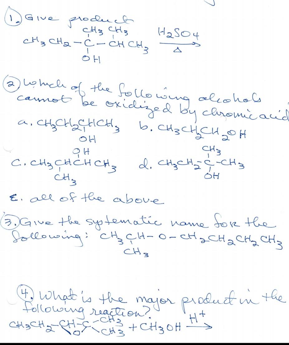 Solved 2 GIU product CH3 CH₃ Hasou ct's Cha-C- CH CH₃ 1 OH | Chegg.com