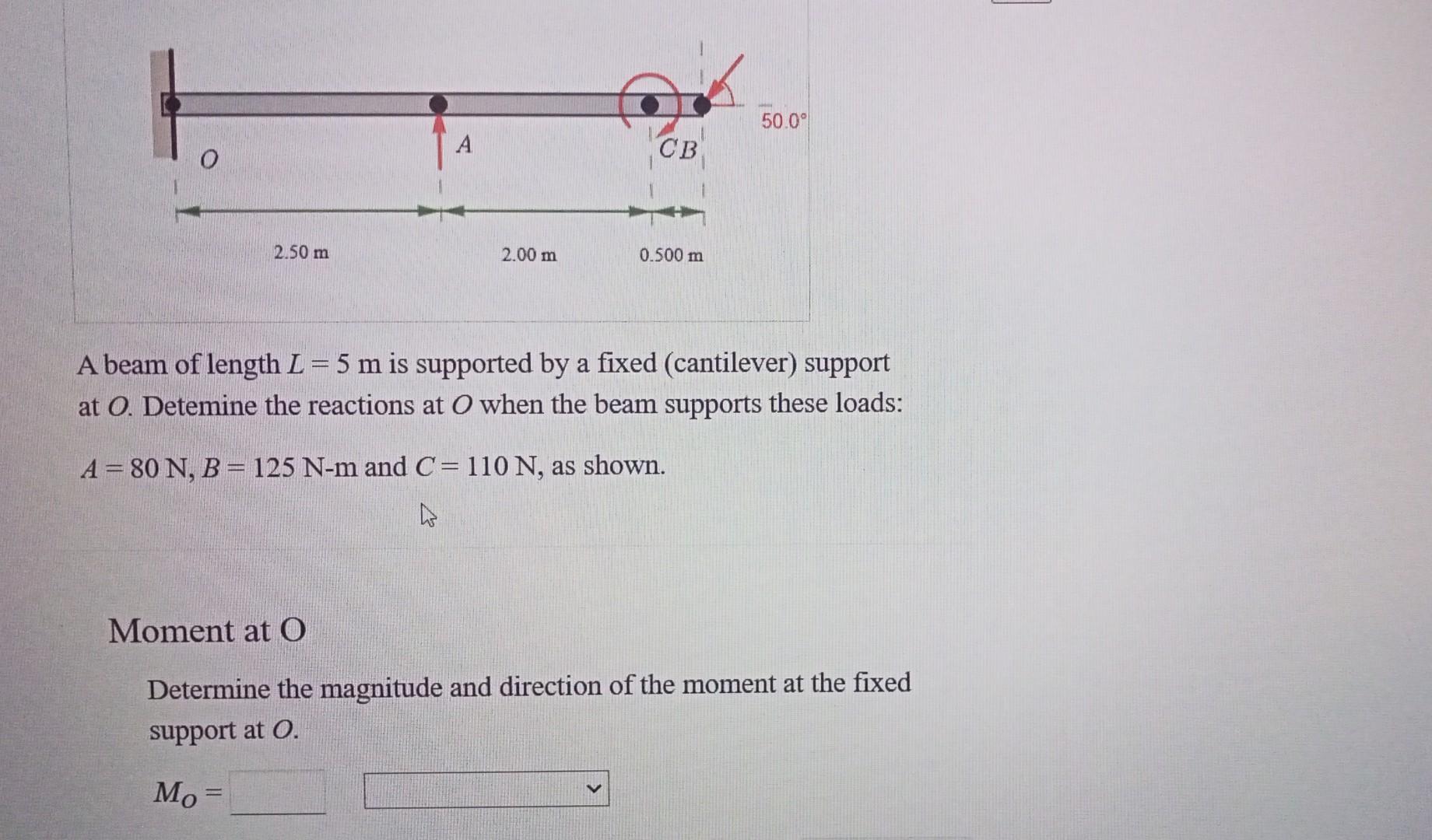 Solved A beam of length L=5 m is supported by a fixed | Chegg.com