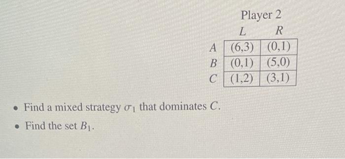 Solved - Find a mixed strategy σ1 that dominates C. - Find | Chegg.com
