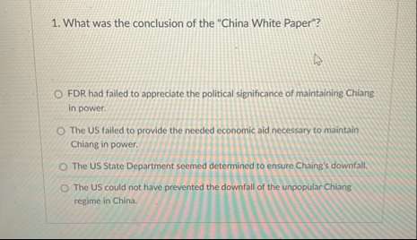 Solved What was the conclusion of the "China White | Chegg.com
