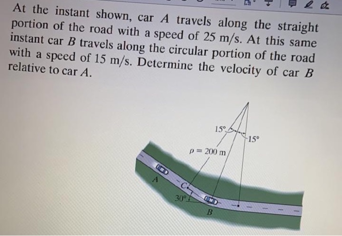 Solved At the instant shown, car A travels along the | Chegg.com