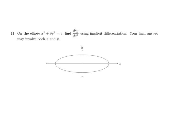 Solved 11. On the ellipse x2+9y2=9, find dx2d2y using | Chegg.com