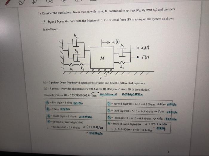 Solved 1) Consider the translational linear motion with | Chegg.com