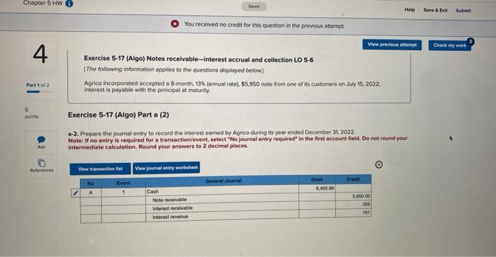 Solved Exercise 5-17 (Algo) Notes receivable-interest | Chegg.com