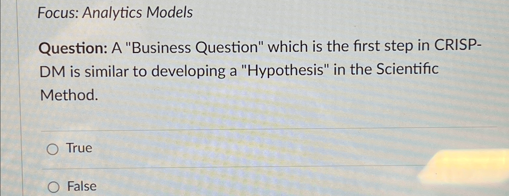 Solved Focus: Analytics ModelsQuestion: A "Business | Chegg.com