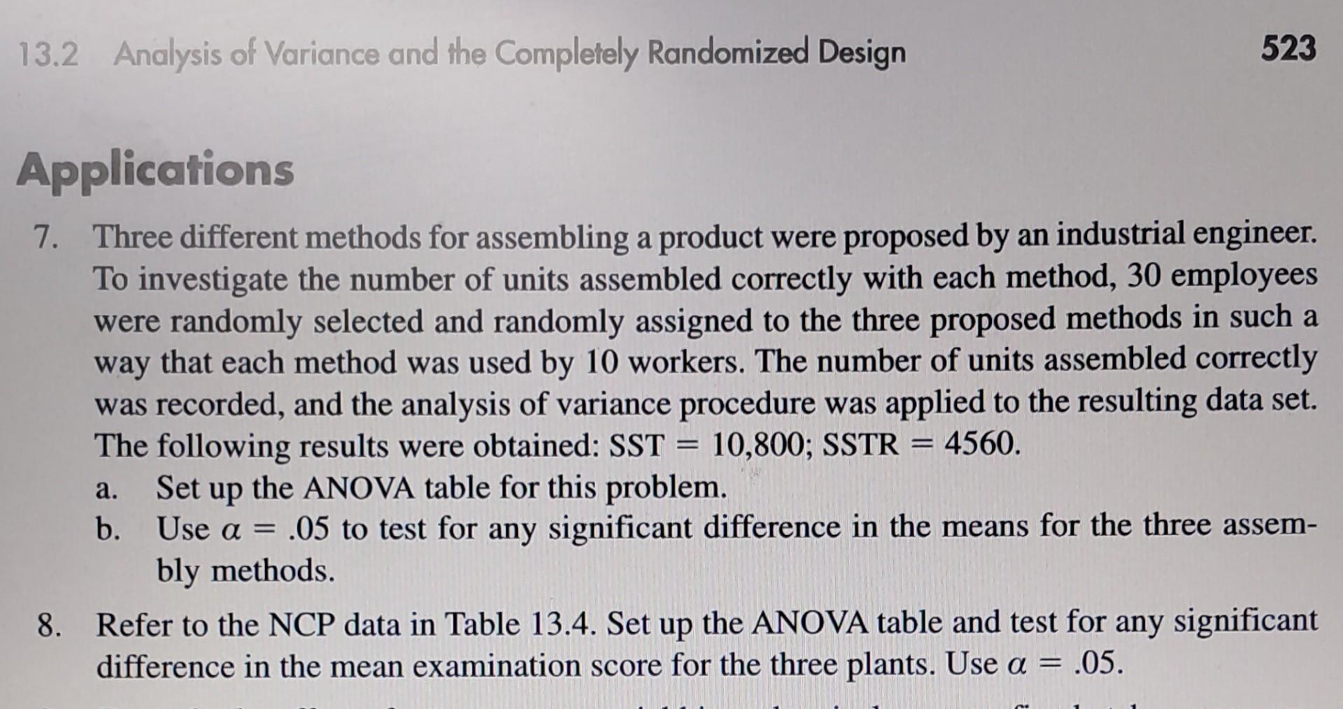Solved 13.2 Analysis of Variance and the Completely | Chegg.com