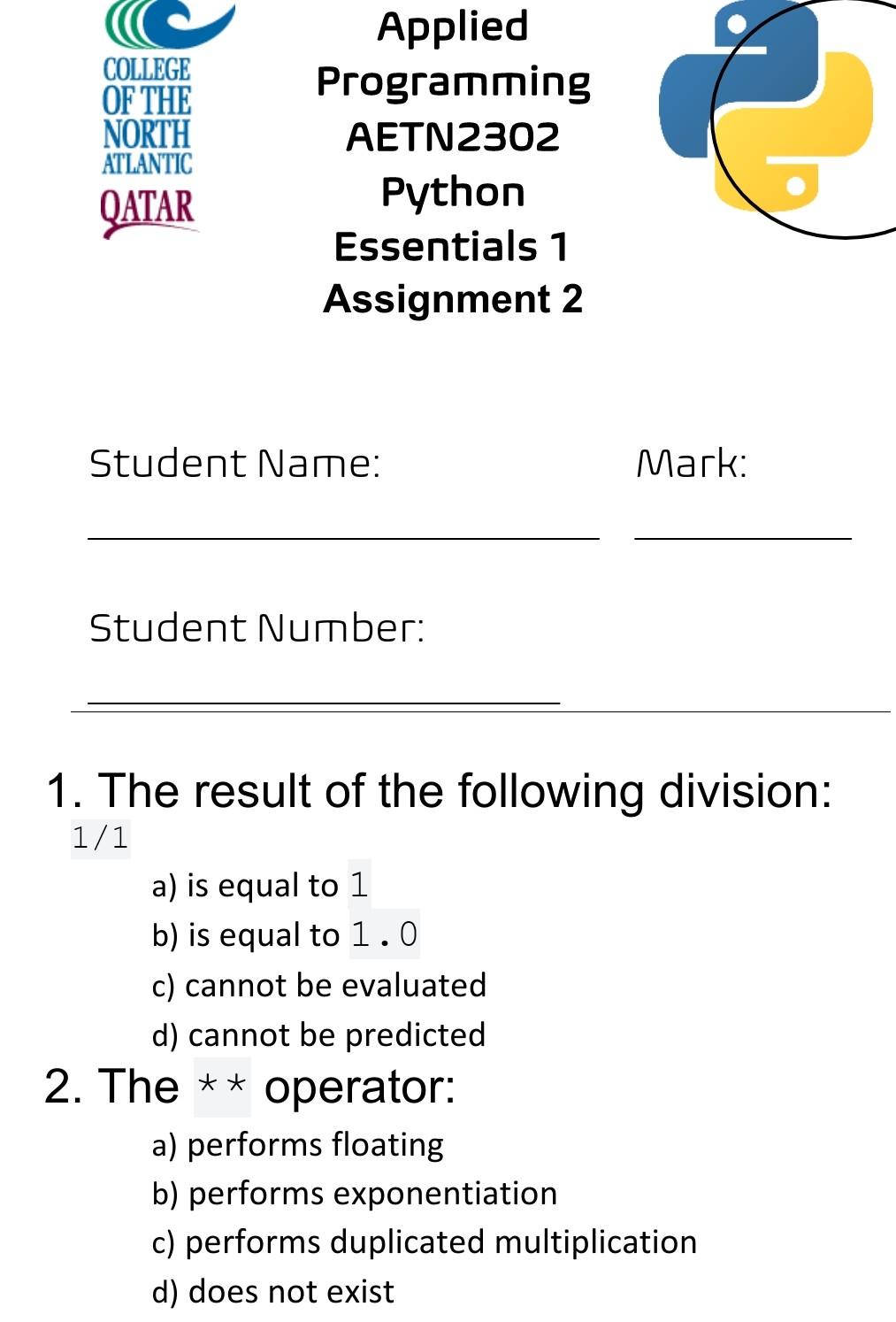 Solved COLLEGE OF THE NORTH ATLANTIC Applied Programming | Chegg.com