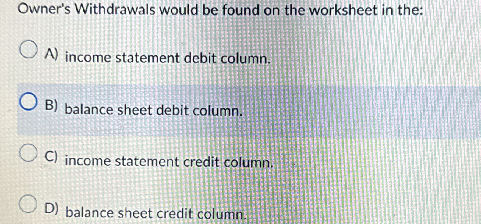 Solved Owner's Withdrawals would be found on the worksheet | Chegg.com