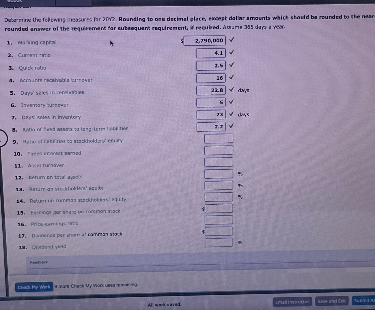 Determine the following measures for 20Y2. ﻿Rounding | Chegg.com