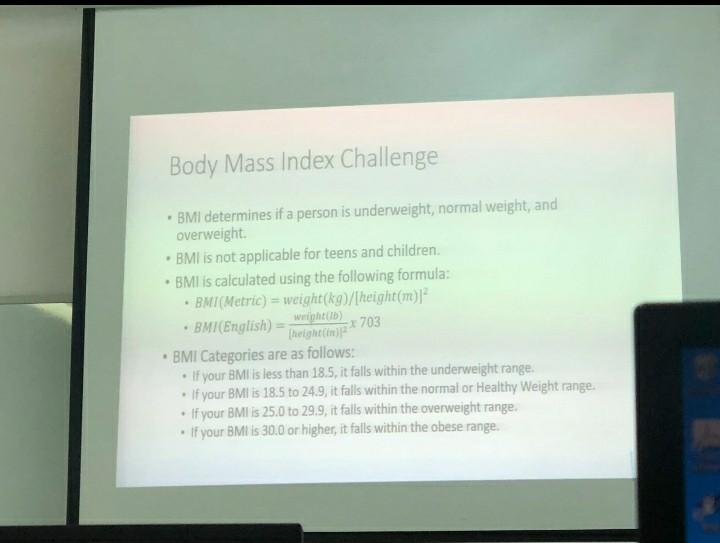 Body Mass Index Challenge . BMI determines if a | Chegg.com