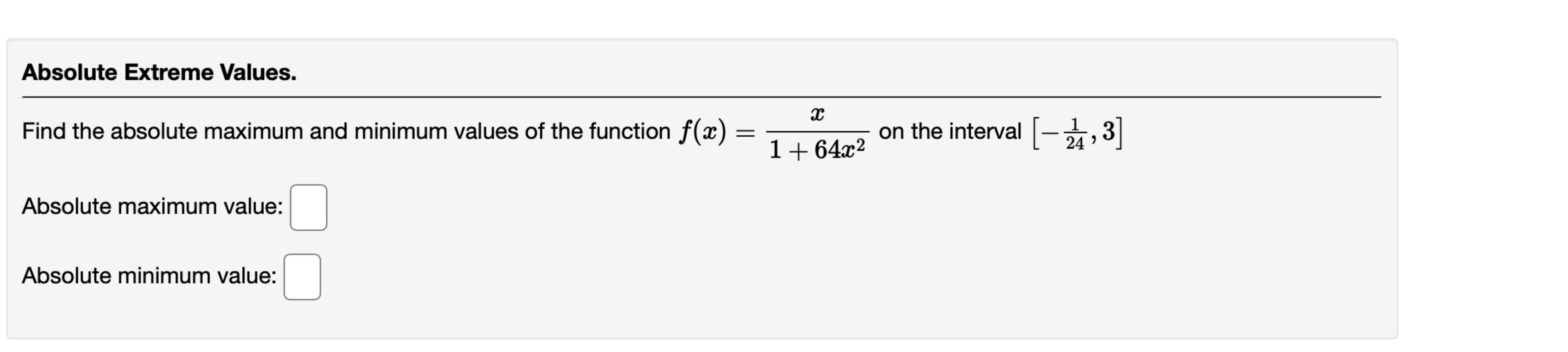 Solved Absolute Extreme Values.Find the absolute maximum and | Chegg.com