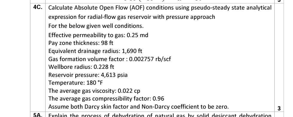 Solved 4C. Calculate Absolute Open Flow (AOF) conditions | Chegg.com