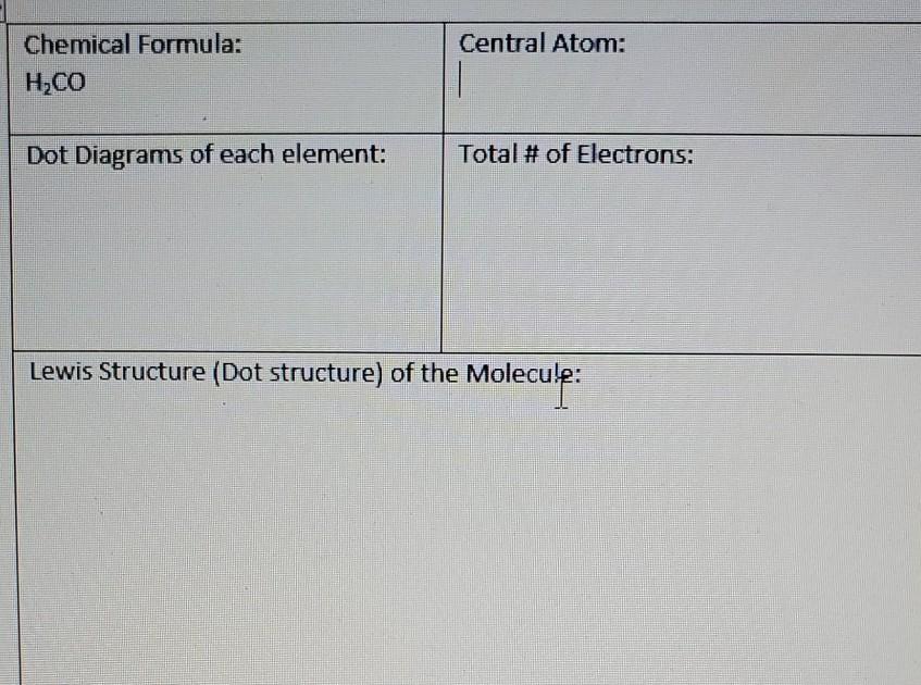 Solved what is the central atom for h^2co, the correct | Chegg.com