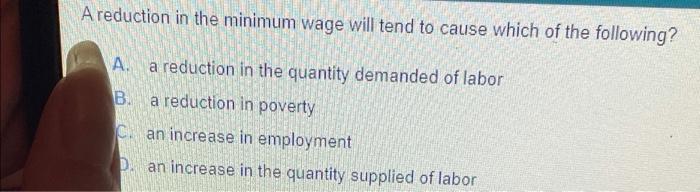 Solved A reduction in the minimum wage will tend to cause | Chegg.com