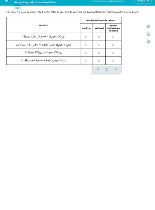 Solved II Recognizing reduction and oxidation Aychia For | Chegg.com