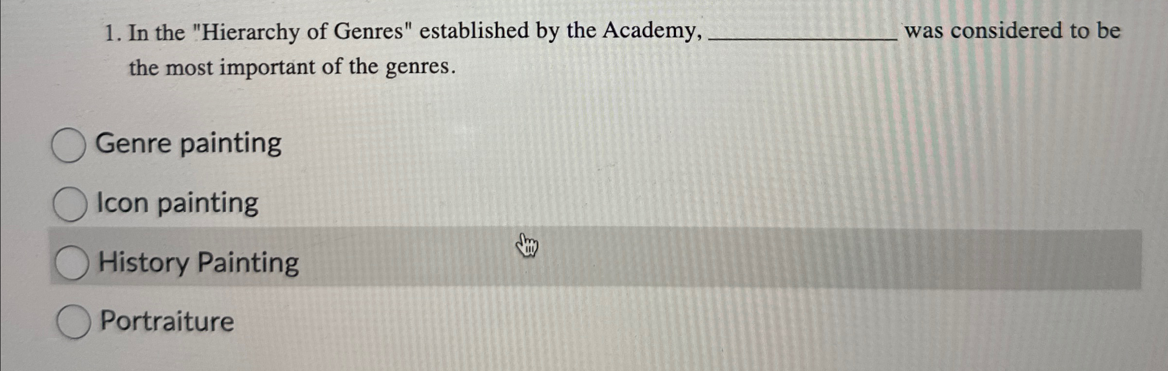 Solved In the "Hierarchy of Genres" established by the | Chegg.com