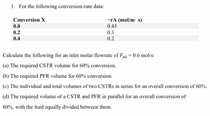 Solved 1. For the following conversion-rate data: Calculate | Chegg.com