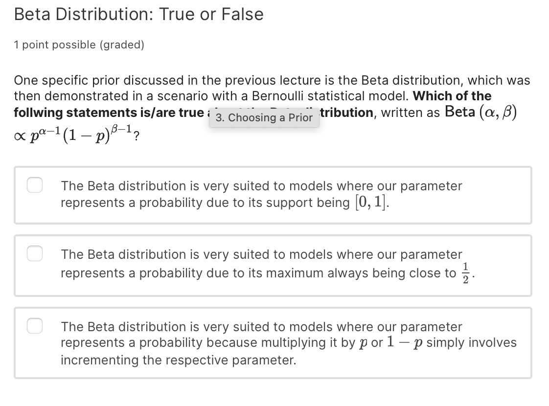 Solved Beta Distribution: True or False1 ﻿point possible | Chegg.com