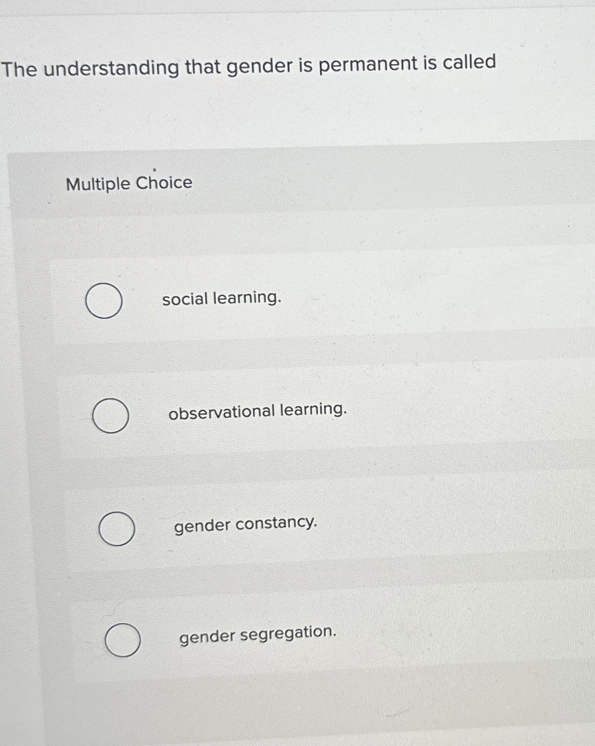 Solved The understanding that gender is permanent is | Chegg.com