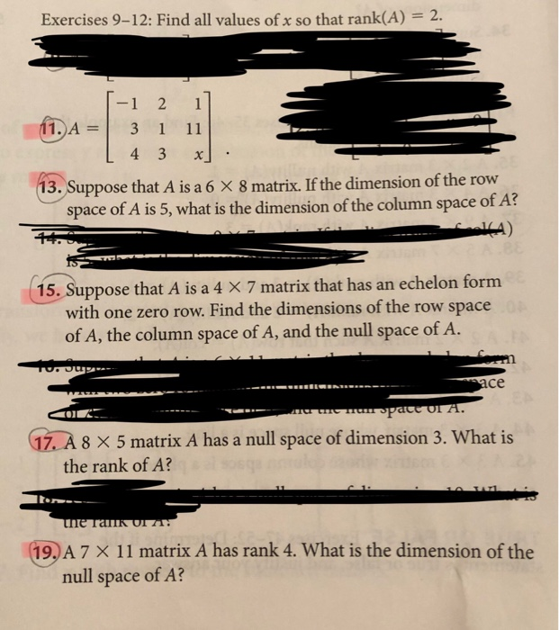 Solved Exercises 9-12: Find all values of x so that rank(A) | Chegg.com