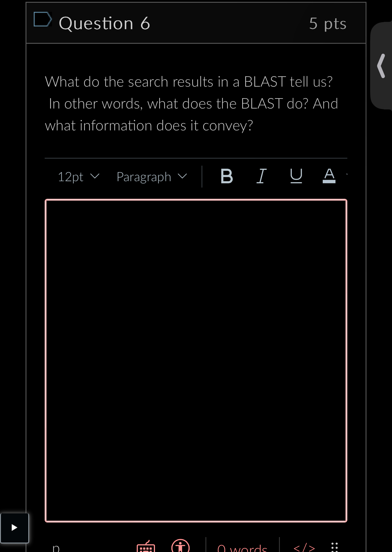 Solved Question 65 ﻿ptsWhat do the search results in a BLAST | Chegg.com