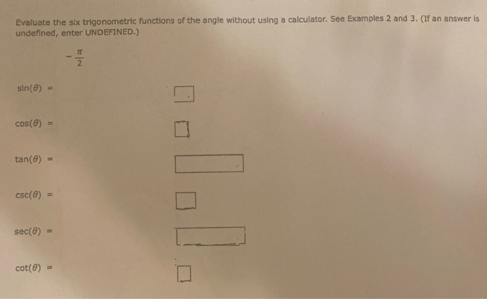 Solved Evaluate the six trigonometric functions of the angle | Chegg.com