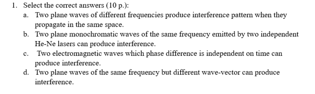 Solved 1. ﻿Select the correct answers ( 10 ﻿p.\( ) \) ﻿:a. | Chegg.com