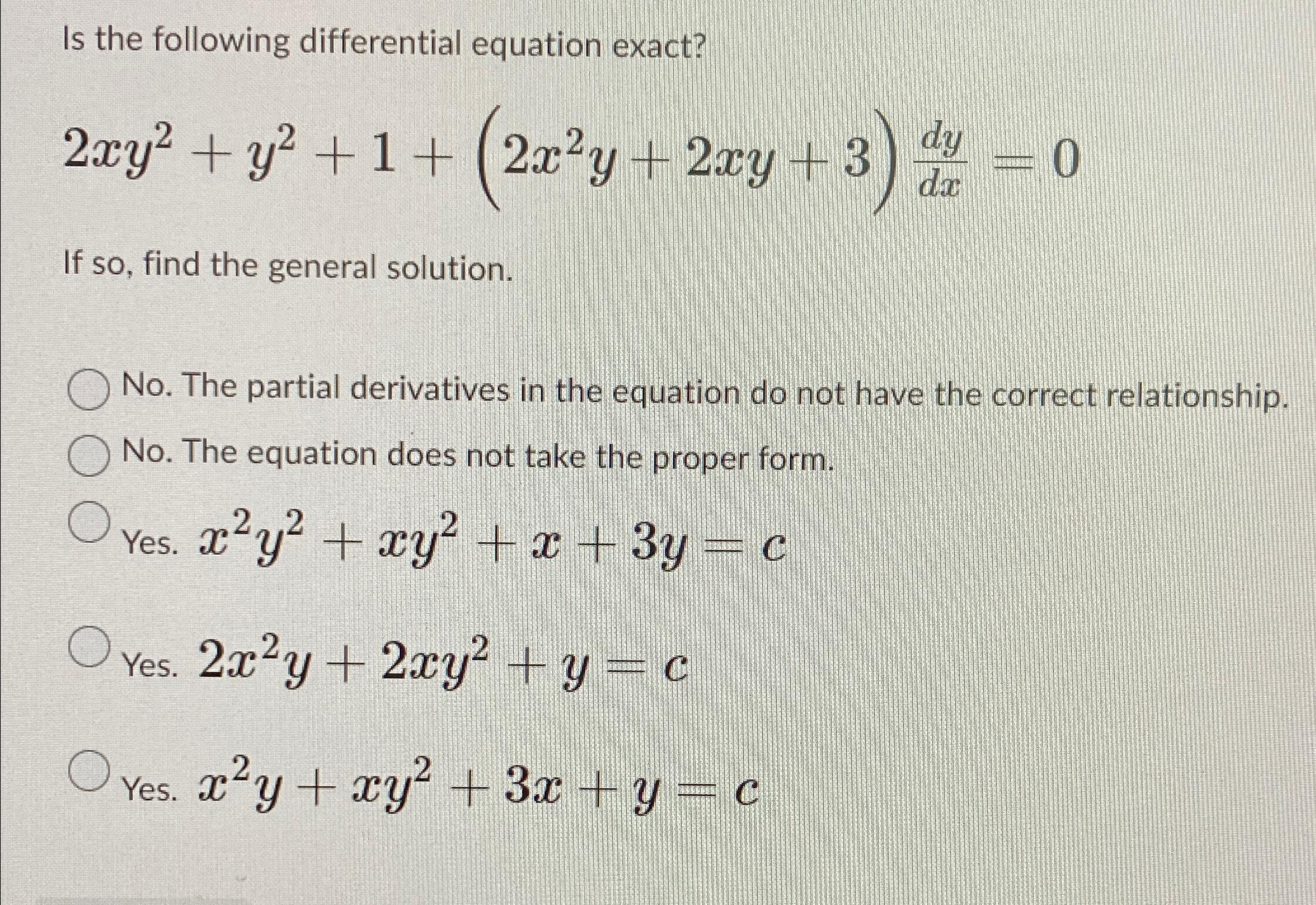 Solved Is the following differential equation | Chegg.com