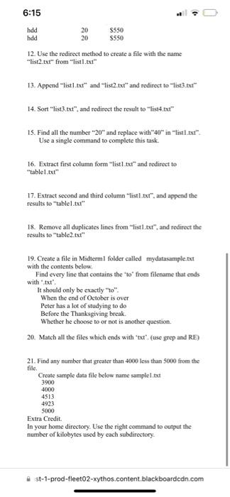 Solved 12. Use the redirect method to create a file with the | Chegg.com