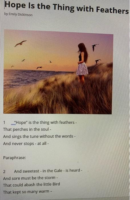 Hope Is the Thing with Feathers by Emily Dickinson 8 | Chegg.com