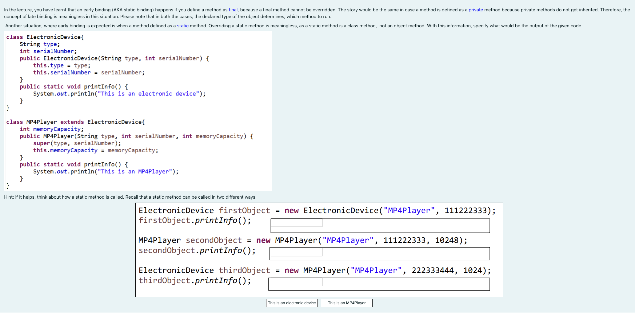 Solved concept of late binding is meaningless in this | Chegg.com