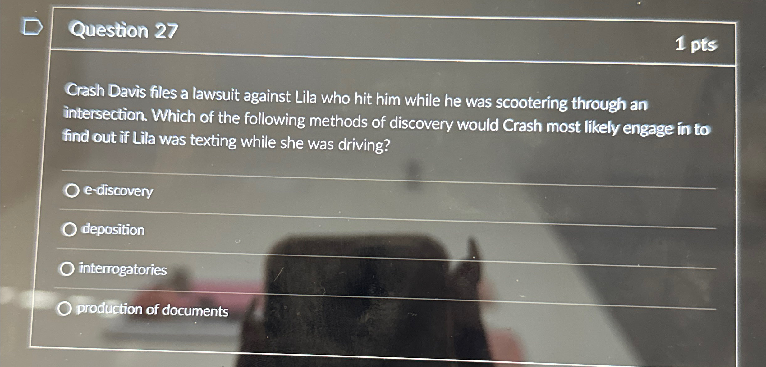 Solved Question 271 ﻿ptsCrash Davis files a lawsuit against | Chegg.com