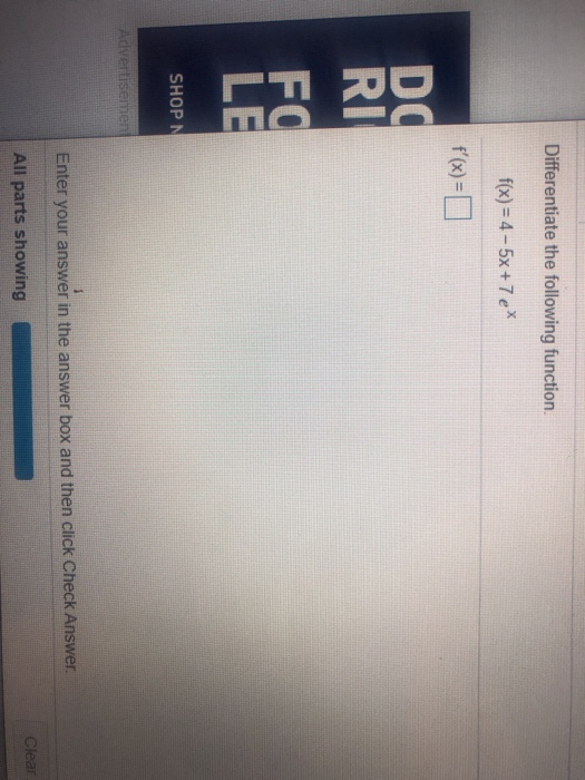 Solved Differentiate the following function. f(x) = 4 - 5x+7 | Chegg.com
