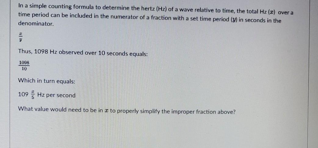 Solved In a simple counting formula to determine the hertz | Chegg.com