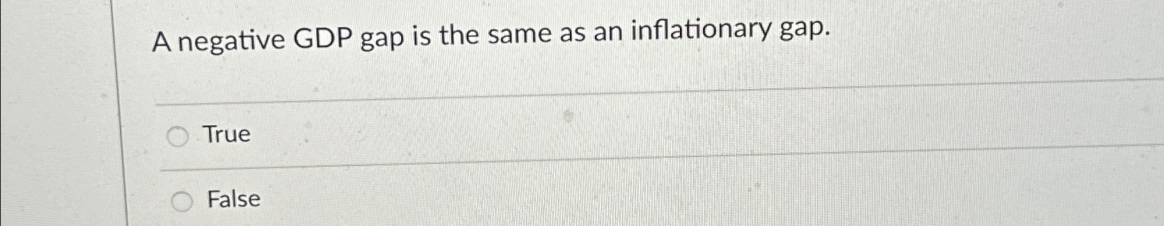 Solved A negative GDP gap is the same as an inflationary | Chegg.com