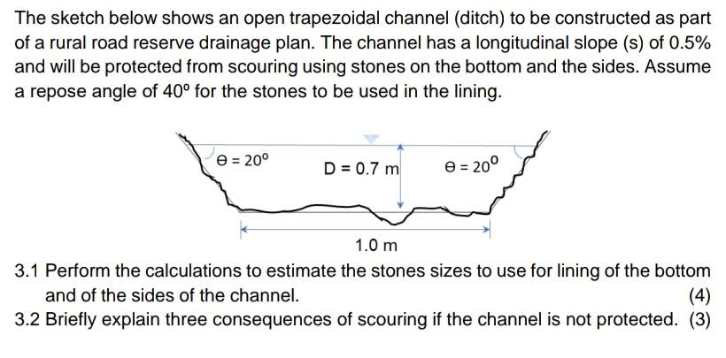 Solved The sketch below shows an open trapezoidal channel | Chegg.com