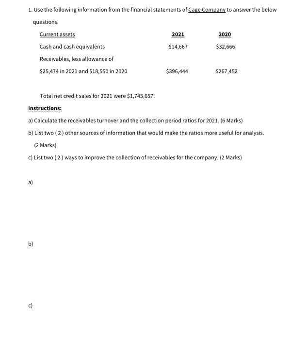 Solved 1 Use The Following Information From The Financial