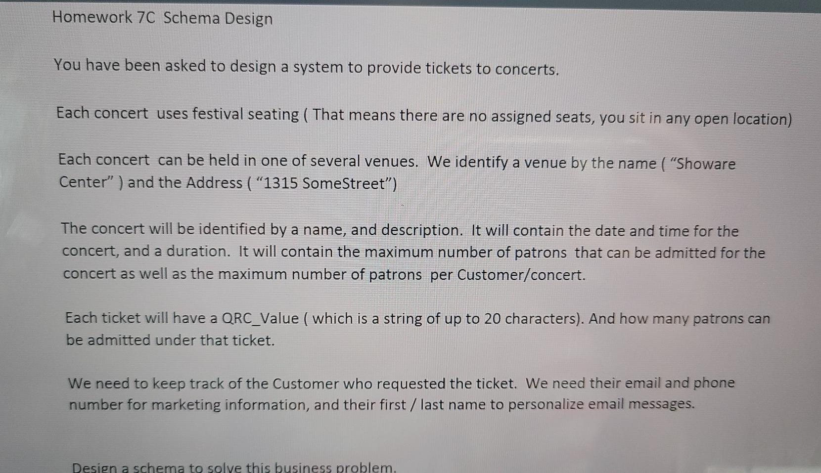 Solved Homework 7C Schema Design You have been asked to | Chegg.com