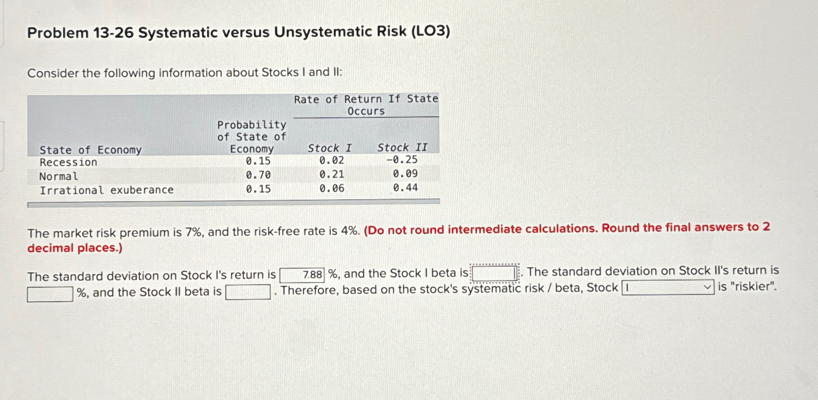 Solved Problem 13-26 ﻿Systematic versus Unsystematic Risk | Chegg.com
