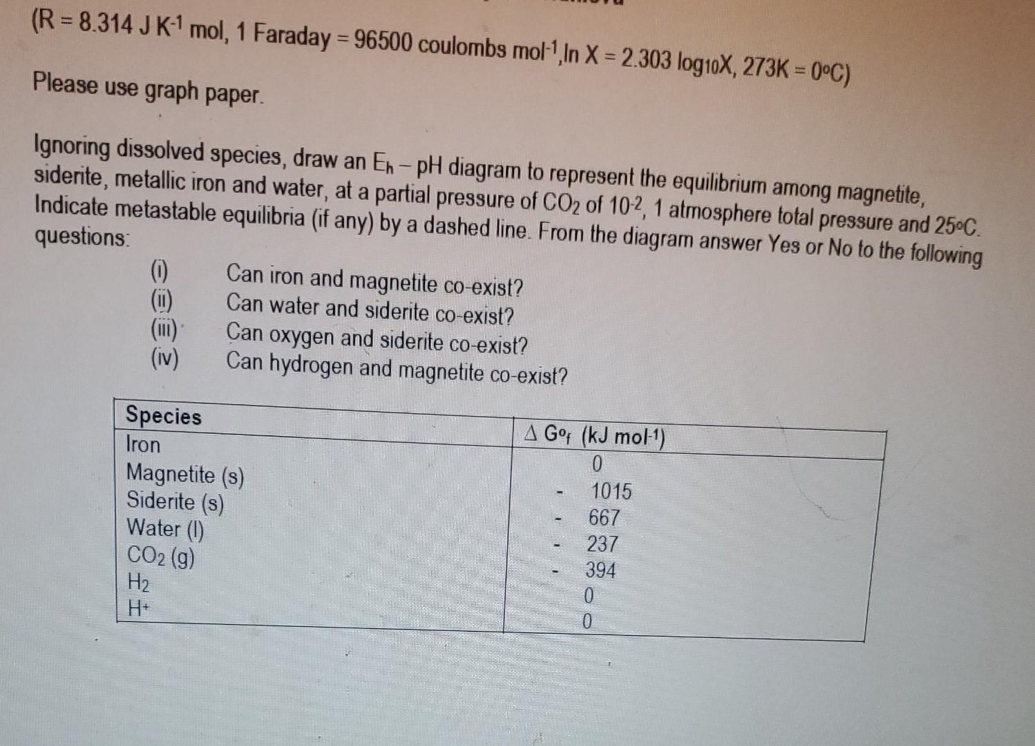 Solved (R=8.314 J K−1 mol, 1 Faraday =96500 coulombs | Chegg.com