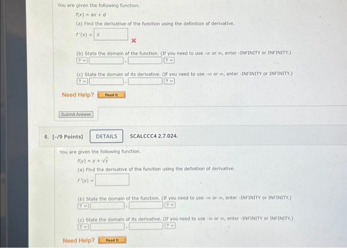 Solved You are given the following function. f(x) = ax + d | Chegg.com