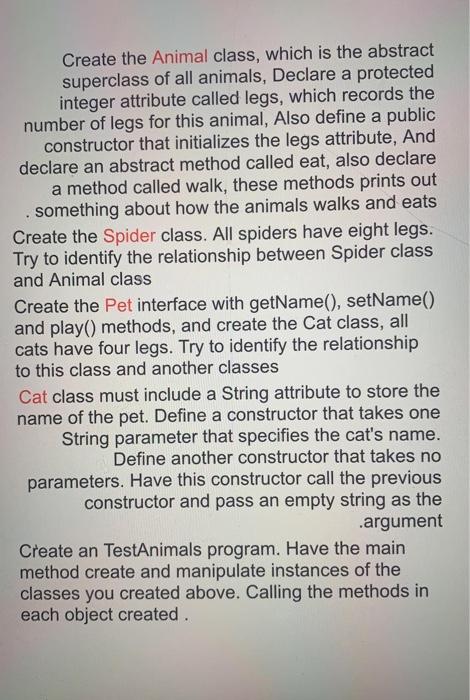 Solved Create the Animal class, which is the abstract | Chegg.com