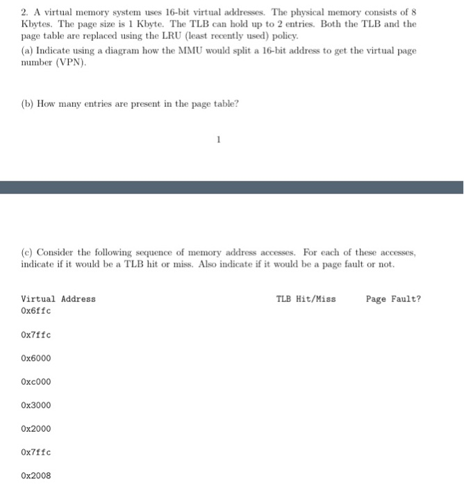 Solved 2. A virtual memory system uses 16-bit virtual | Chegg.com