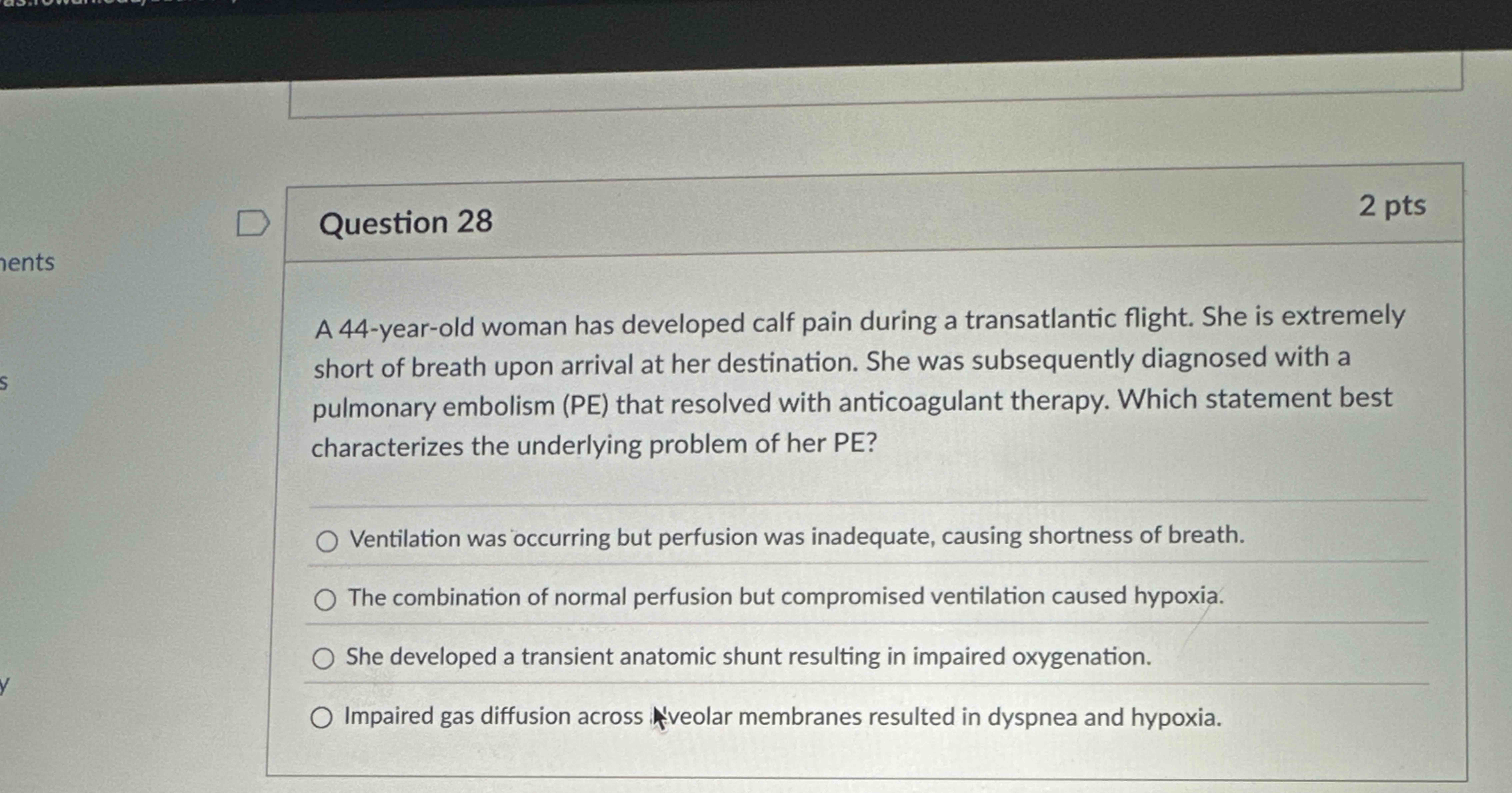 Solved Question 28A 44-year-old woman has developed calf | Chegg.com