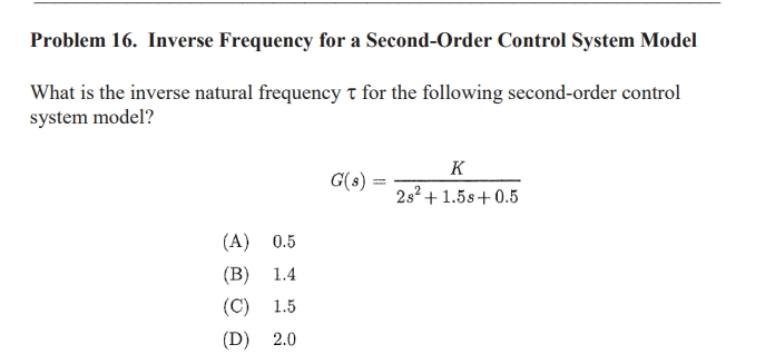 Problem 16. ﻿Inverse Frequency for a Second-Order | Chegg.com