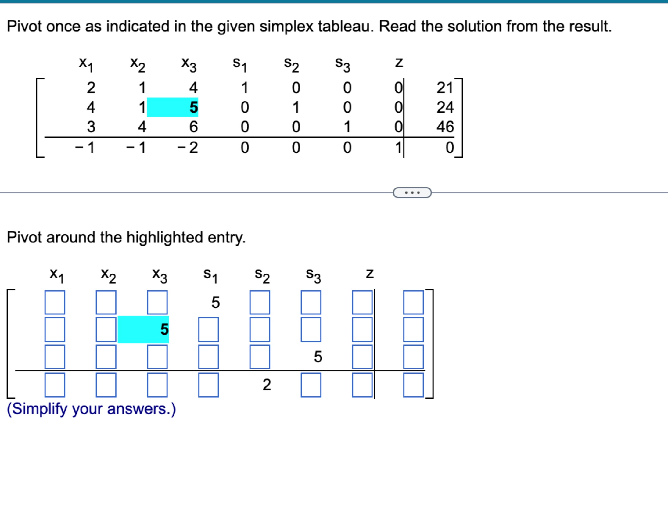 Solved Pivot once as indicated in the given simplex tableau. | Chegg.com