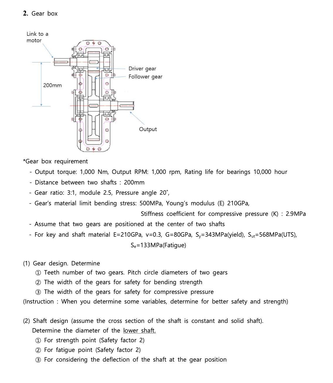 Solved Gear box*Gear box requirementOutput torque: 1,000Nm, | Chegg.com